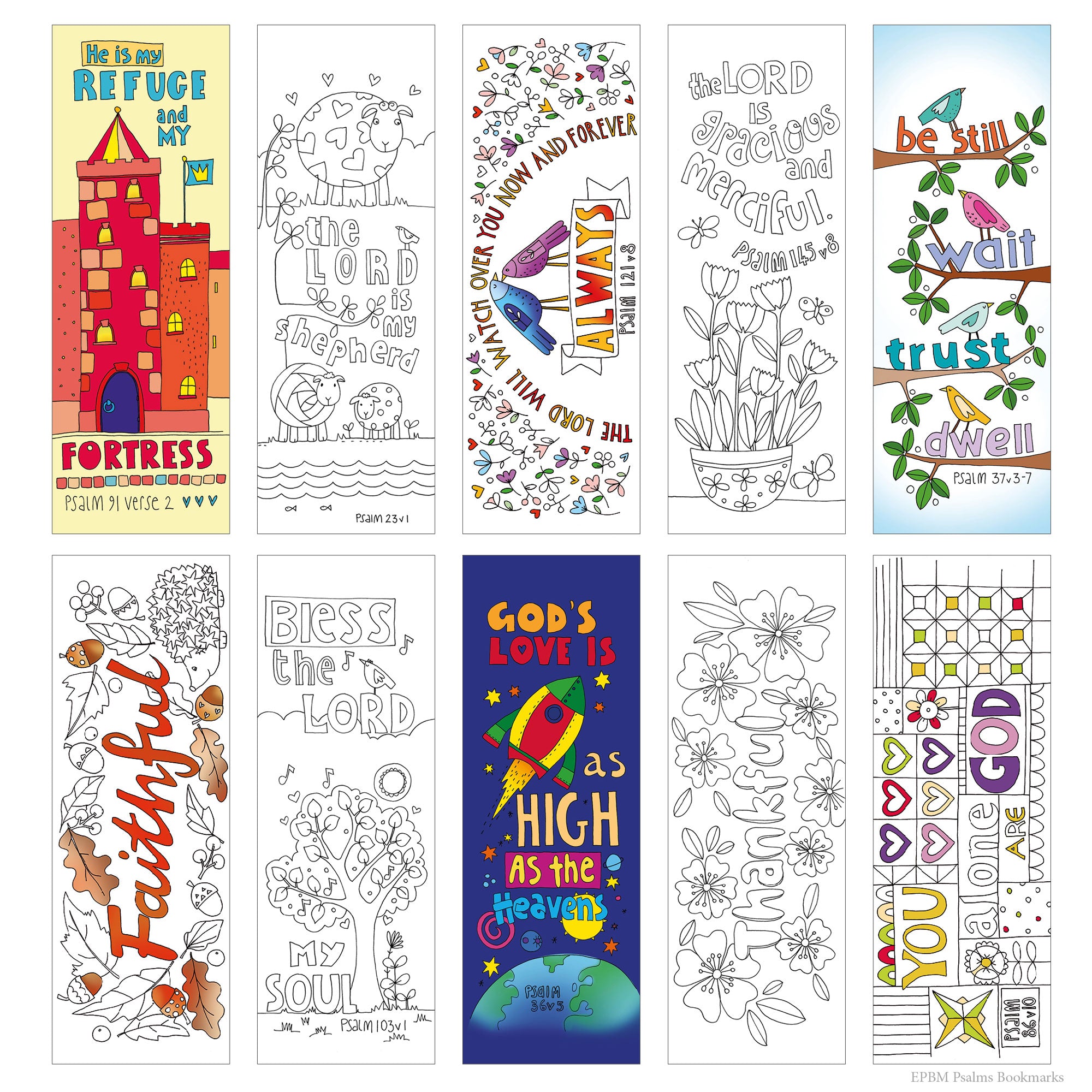 Colouring bookmarks 68x195mm 10 designs 10 Images the Psalm Colouring ...